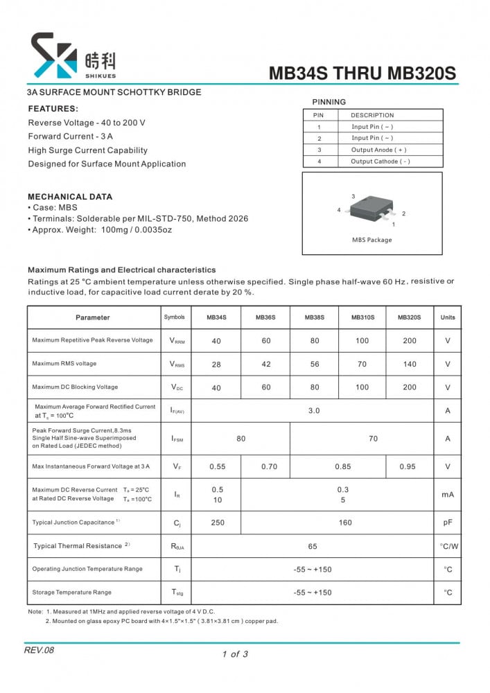 MB310S datasheet page 1