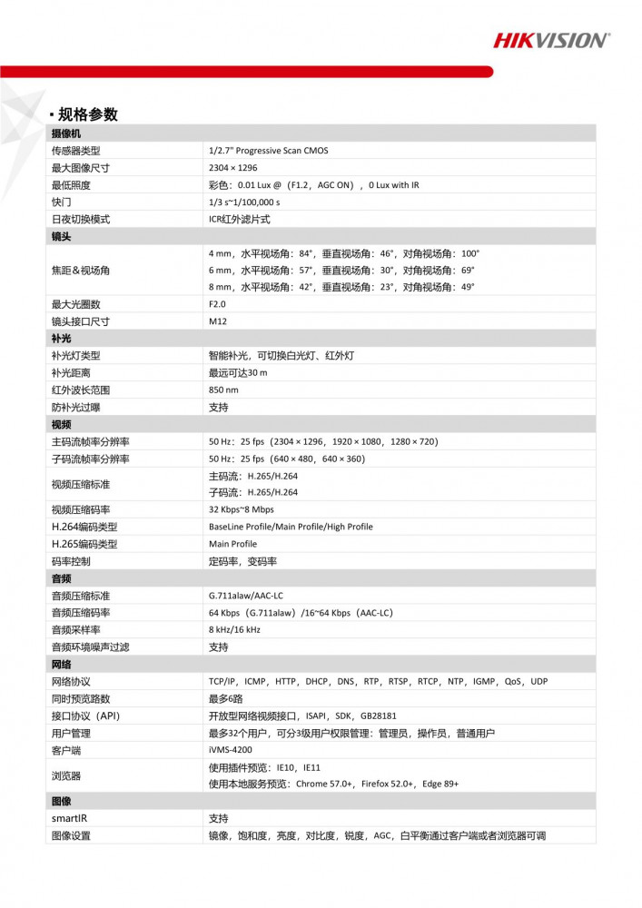 DS-IPC-K23HV2-LT(PoE)4mm documentation page 2