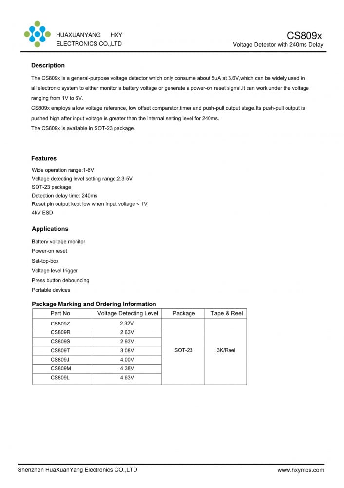 HCS809R datasheet page 1