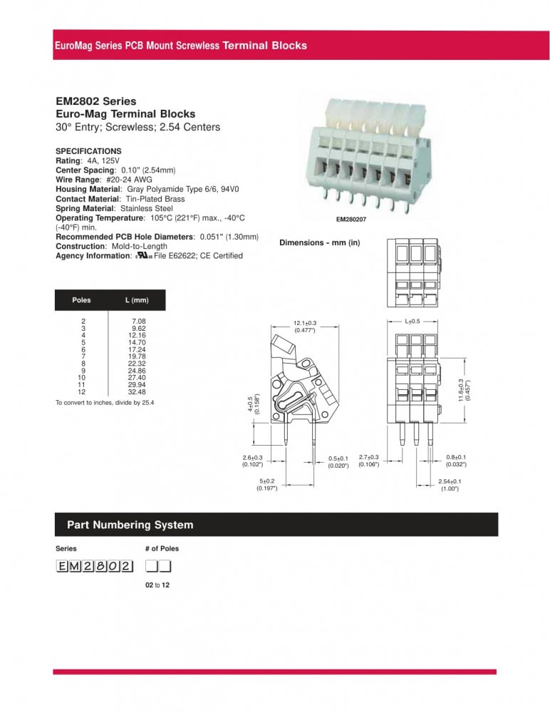 EATON EM2802 Series Euro-Mag terminal block technical document preview