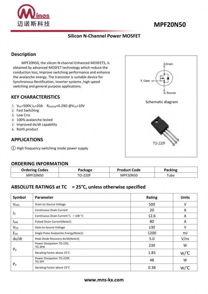 MPF20N50 datasheet page 1