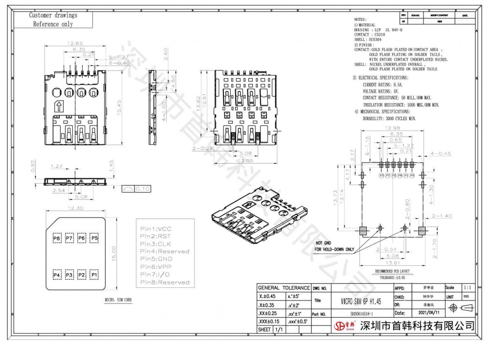 MICRO SIM 6P H1.45 technical document page 1