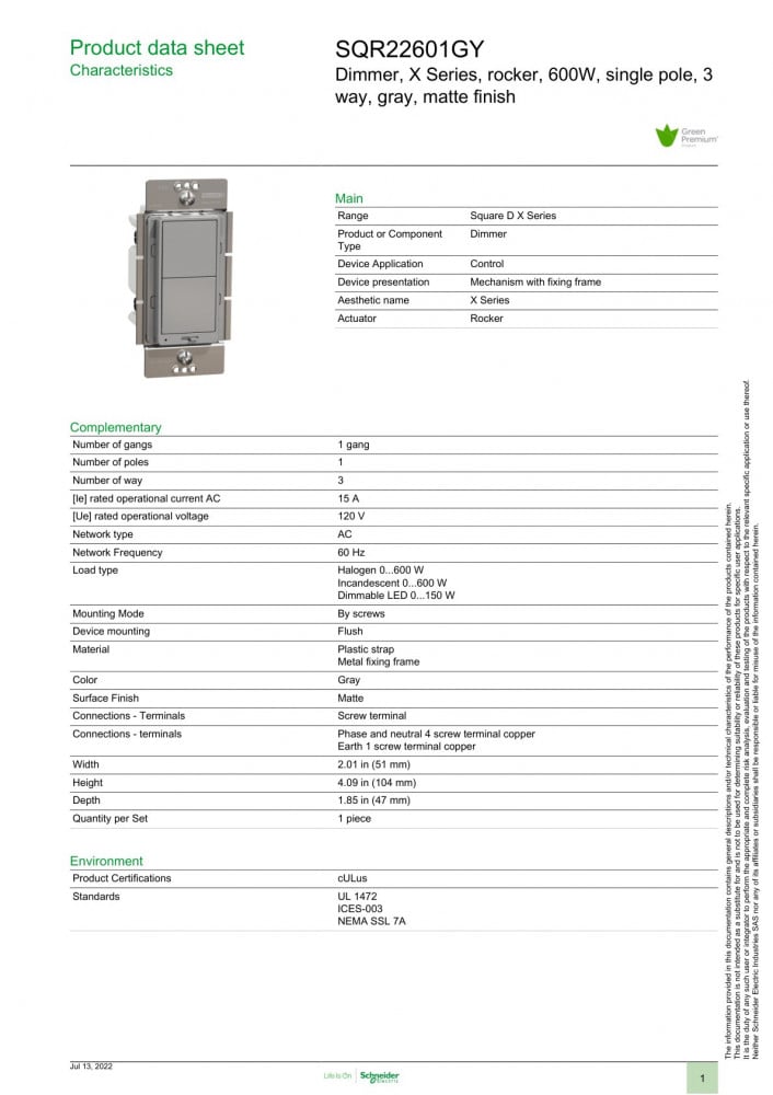 SQR22601GY technical document page 1