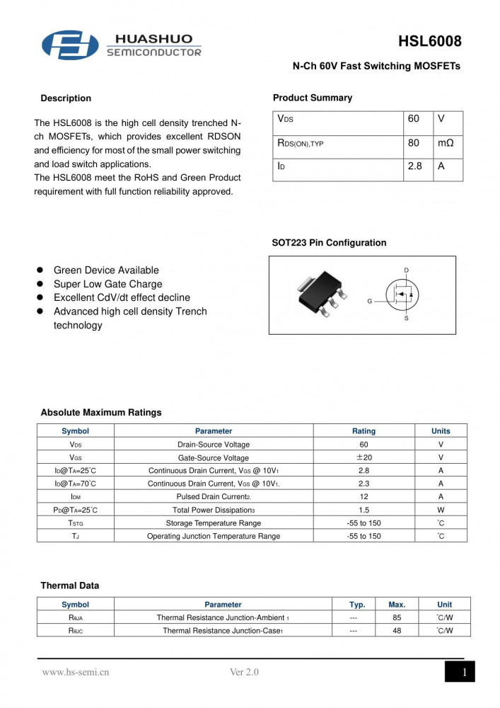 HSL6008 datasheet page 1