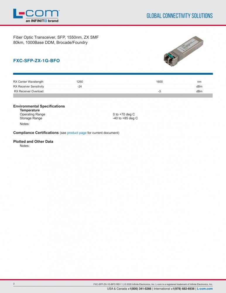 FXC-SFP-ZX-1G-BFO datasheet page 2