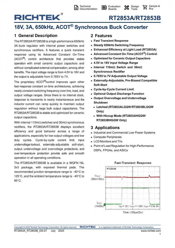 RT2853A and RT2853B datasheet page 1