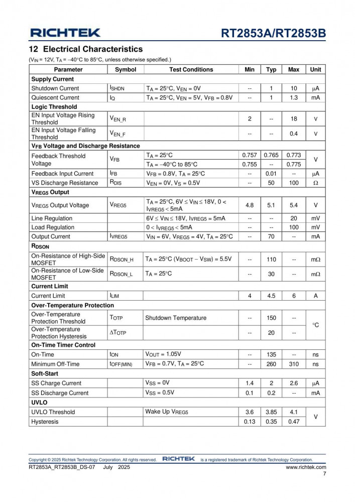 RT2853A and RT2853B datasheet page 7