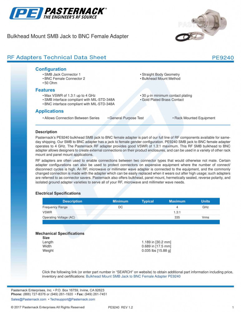PE9240 technical document page 1