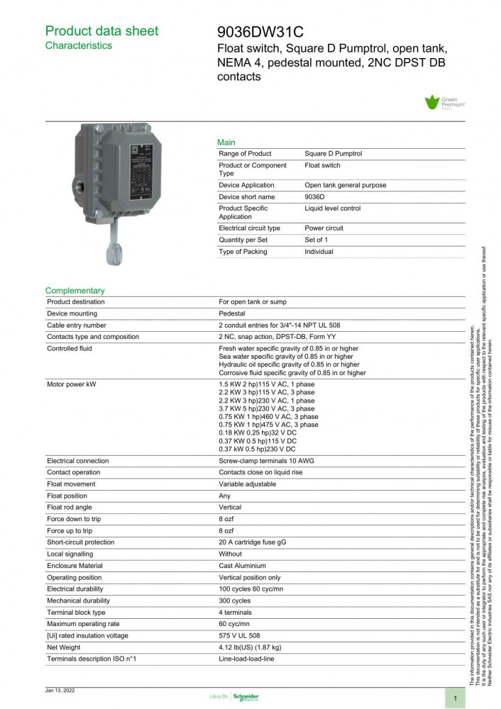 9036DW31C technical document page 1