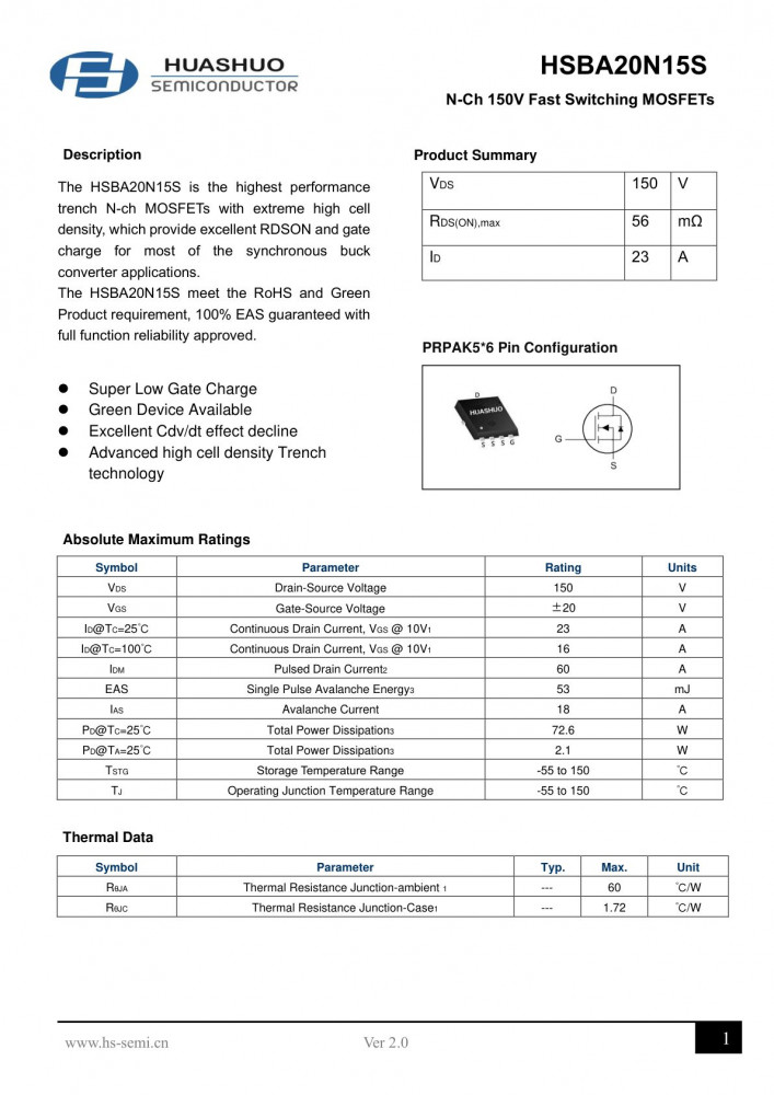 HSBA20N15S datasheet page 1