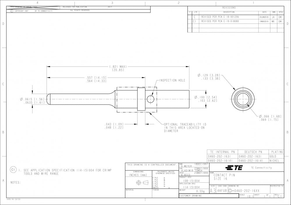 DEUTSCH 0460-202-1631 controlled drawing preview