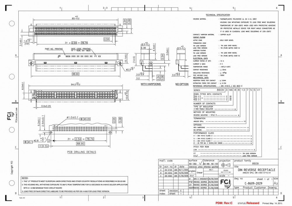 Amphenol 86093968813755V1LF technical document preview