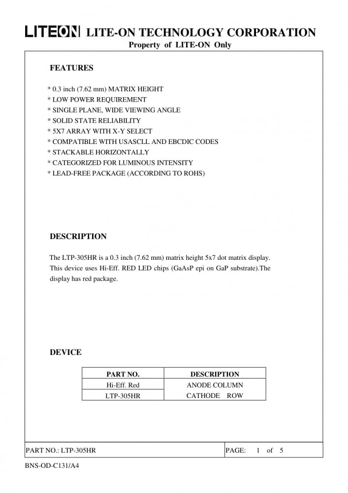 LTP-305HR datasheet page 3