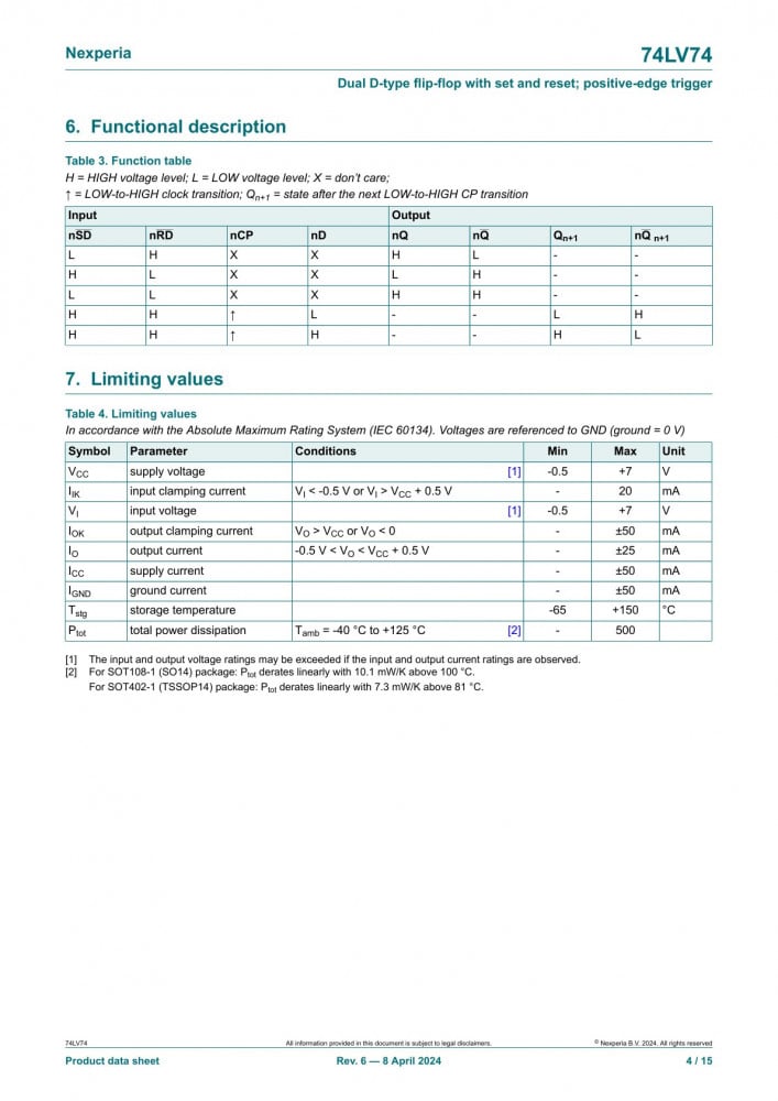 74LV74 datasheet page 4