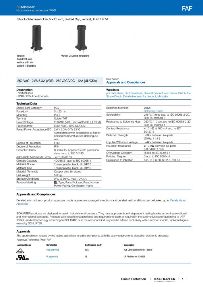 SCHURTER 0031.3752 technical document page 1