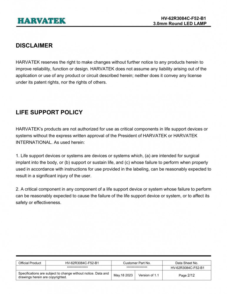 HV-62R3084C-F52-B1 datasheet page 2