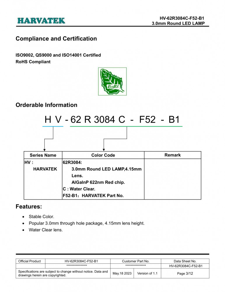HV-62R3084C-F52-B1 datasheet page 3