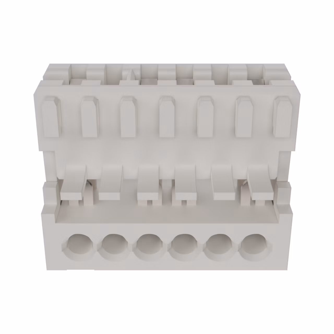 Appli-Mate RAST 2.5 Female Connector, 2.50mm Pitch, 6 Circuits, All Position Keys, Open Endwalls, Polarizing Rib Between Circuit 2 & 3, Voided Circuits 2 & 5 for sale
