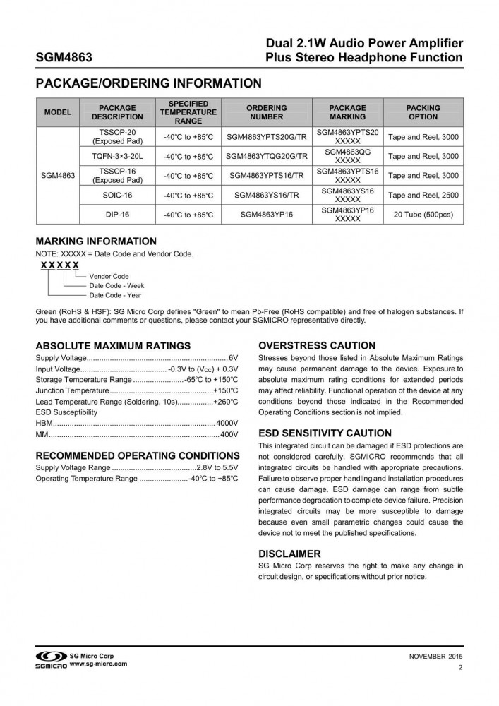 SGM4863 datasheet page 2