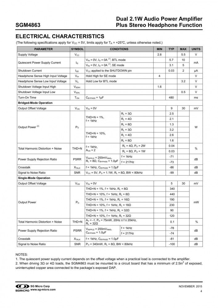 SGM4863 datasheet page 4