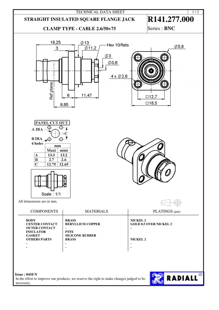 Radiall R141277000 technical data sheet, page 1