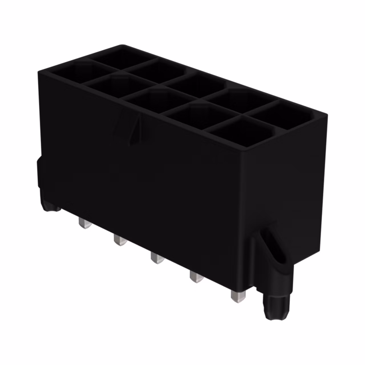 Mega-Fit Vertical Header, 5.70mm Pitch, Through Hole, Dual Row, 10 Circuits, Matte Tin (Sn) Plating, 3.73mm Tail Length, Glow-Wire Capable, Tape and Reel, Black for sale