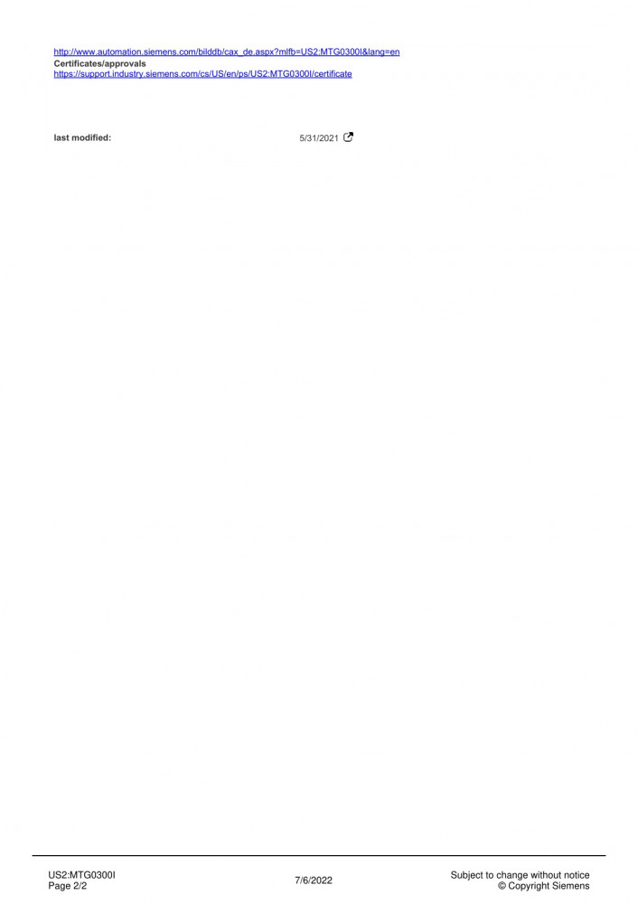 SIEMENS MTG0300I technical document page 2