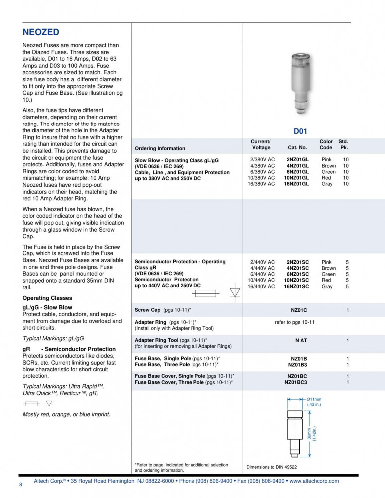 Altech Neozed fuse system documentation page 1