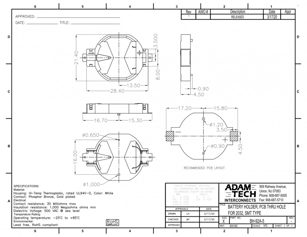 ADAM TECH BH-92A-5 technical drawing preview