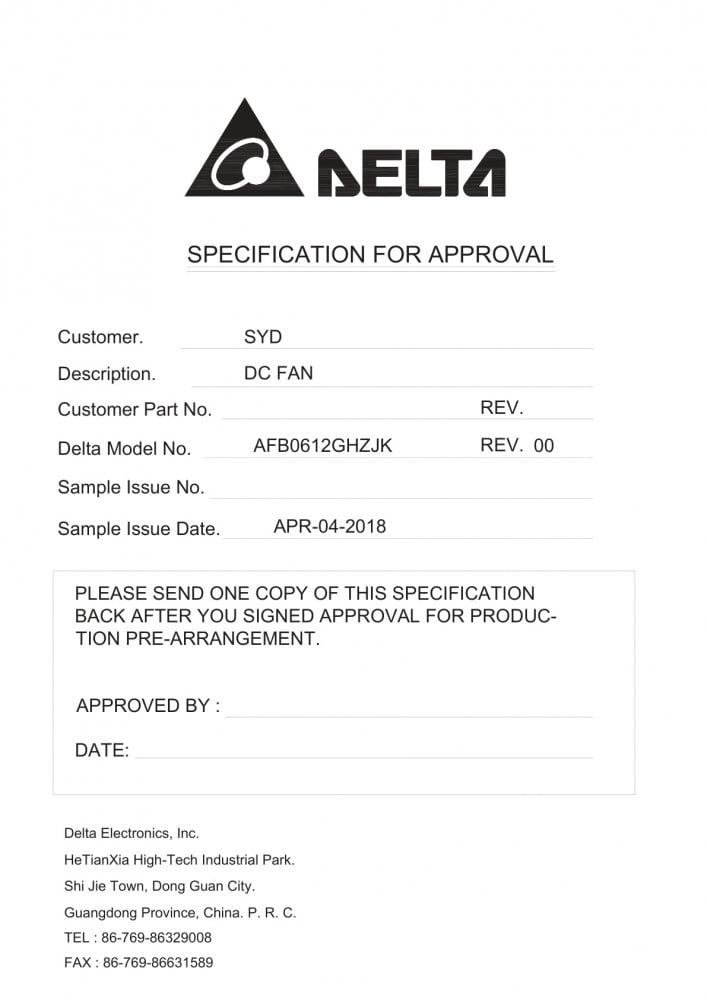 AFB0612GHZJK specification page 1