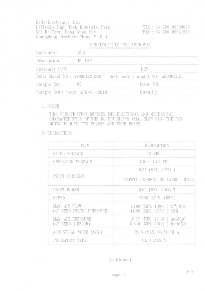 AFB0612GHZJK specification page 3