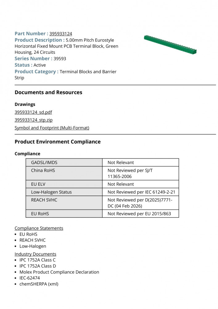 MOLEX 395933124 product document image, page 1