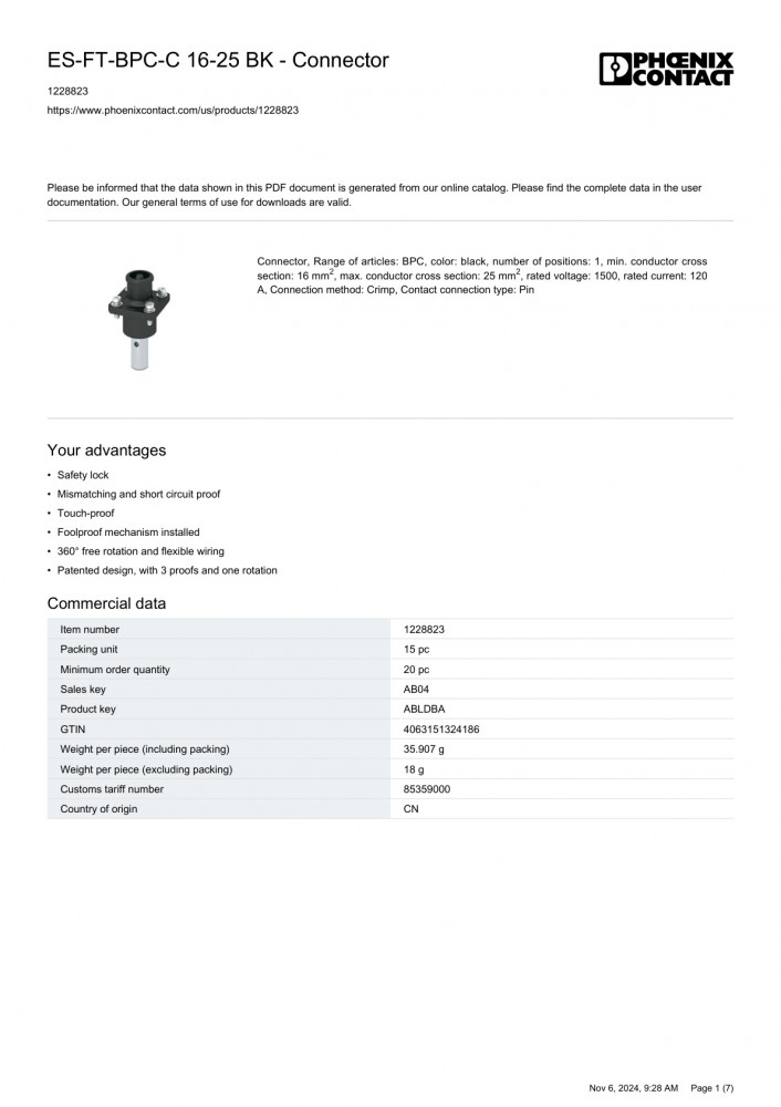 Phoenix Contact 1228823 technical document page 1