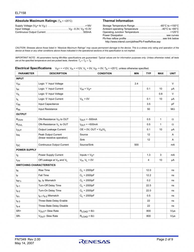 EL7158 datasheet page 2