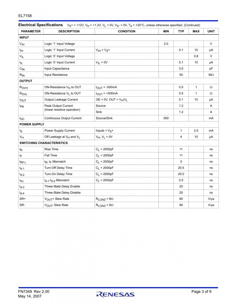 EL7158 datasheet page 3