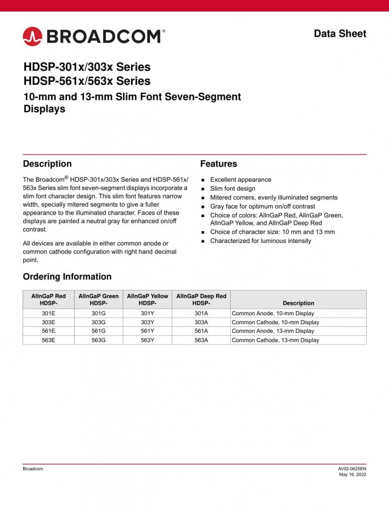 HDSP-301E datasheet page 1