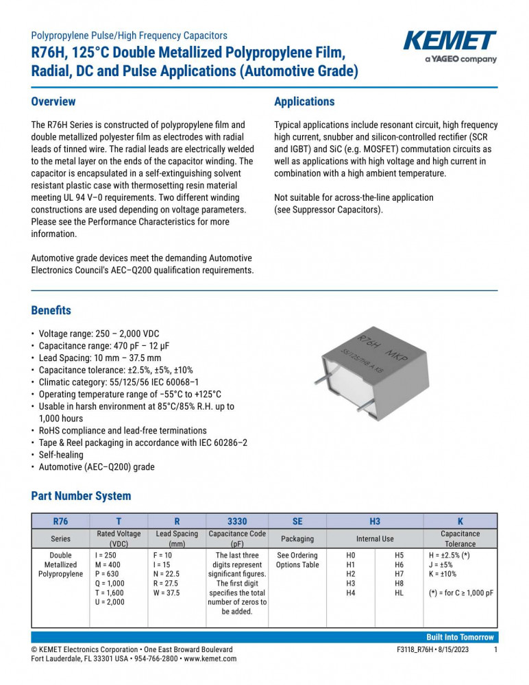 KEMET R76H datasheet page 1