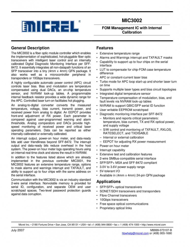 MIC3002GML TR datasheet page 1