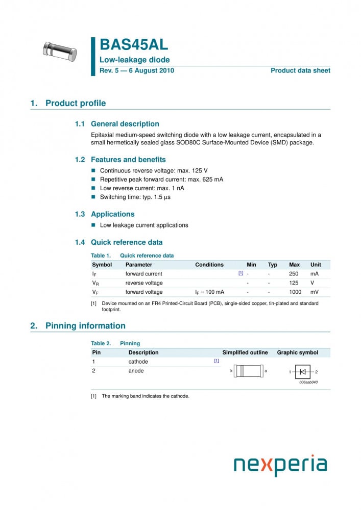 BAS45AL datasheet page 1