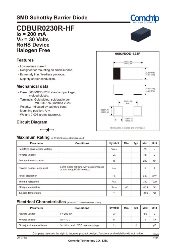 CDBUR0230R-HF datasheet page 1