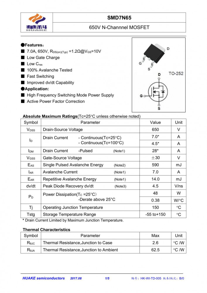 SMD7N65 datasheet page 1