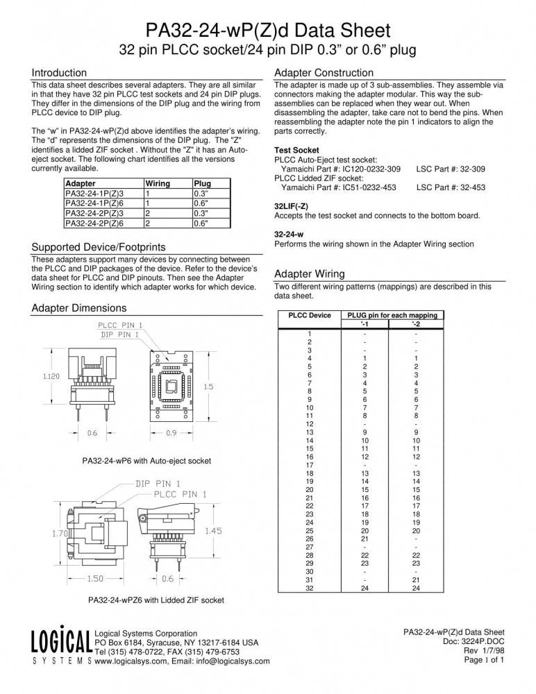 Logical Systems PA32-24 adapter datasheet page