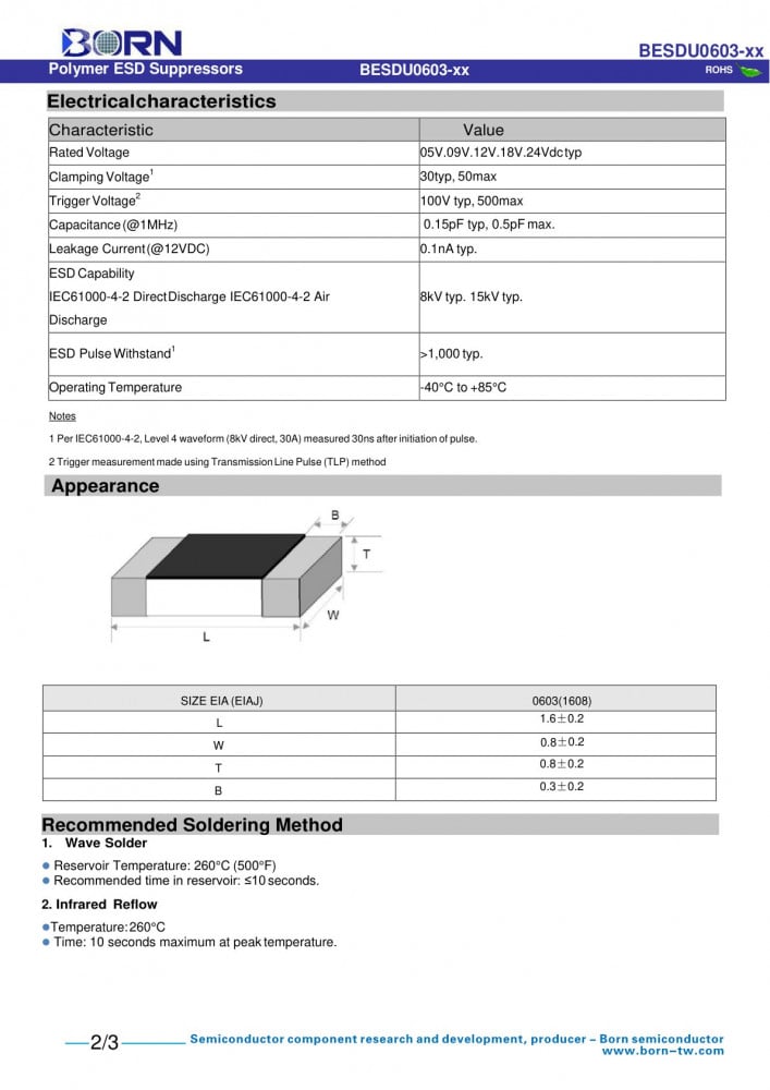 BORN BESDU0603-05 datasheet page 2