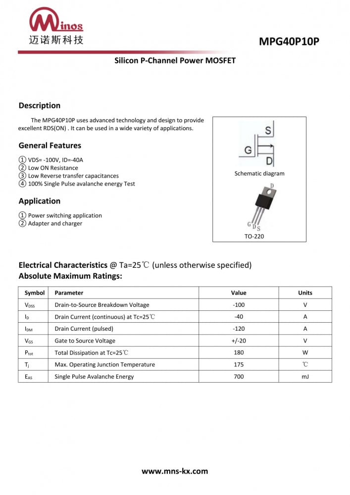 MPG40P10P technical document page 1