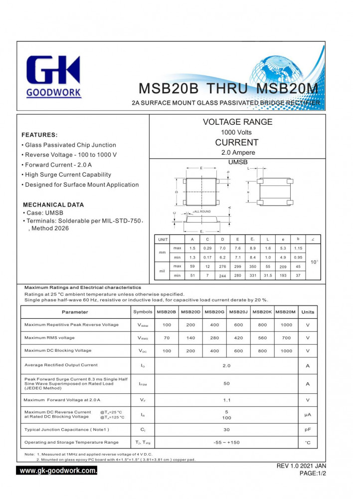 GOODWORK MSB20M datasheet page 1
