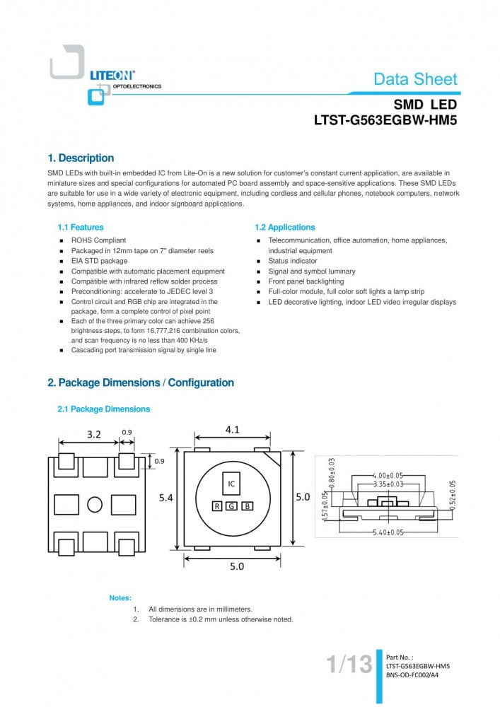 LTST-G563EGBW-HM5 datasheet page 2