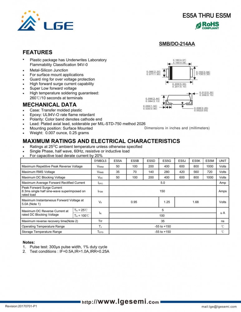 LGE ES5J(SMB) datasheet page 1