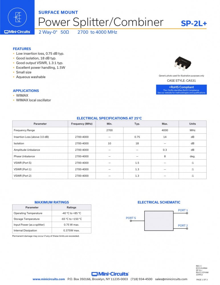 SP-2L+ datasheet page 1