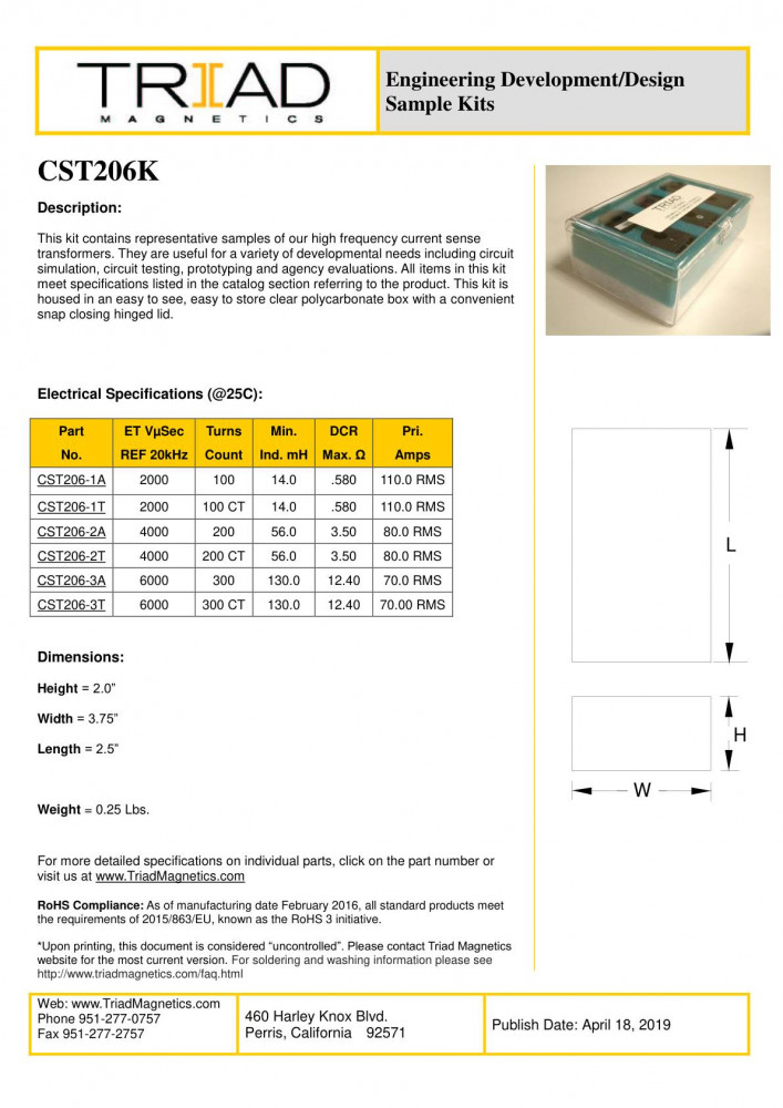 CST206K current-sense transformer kit document page