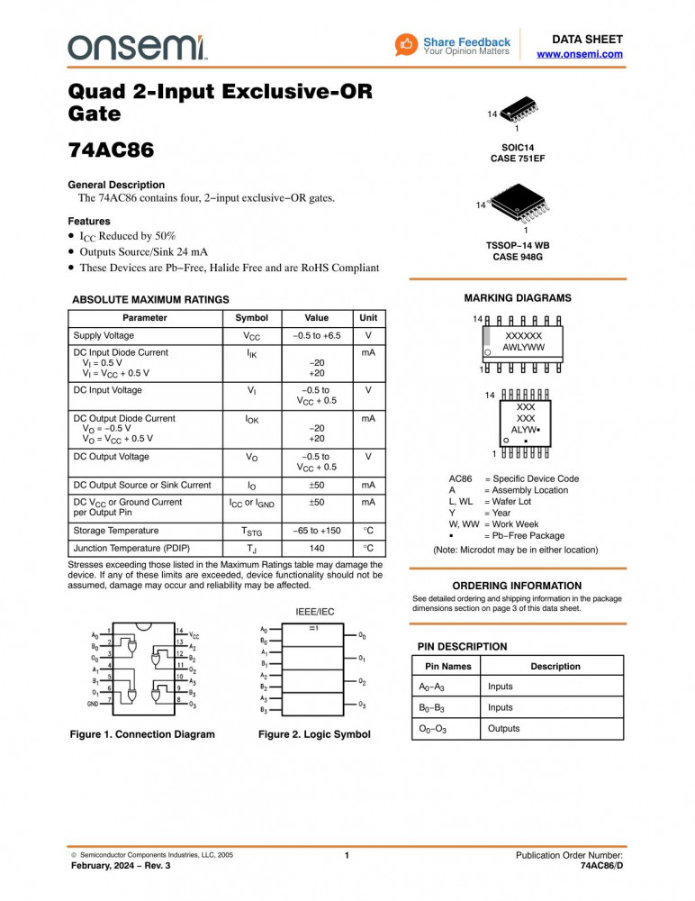 74AC86 datasheet page 1